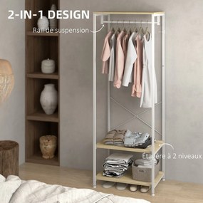 HOMCOM Stojan na kabáty se shelfinem na boty - Vstupní nábytek ve stylu industriálního designu 60Š x 40H x 167,5V cm s jemným vzhledem světlého dřeva…