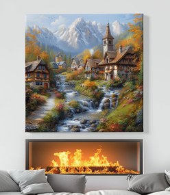 Obraz na plátně - Vesnický kostelík v Dolomitech FeelHappy.cz Velikost obrazu: 100 x 100 cm