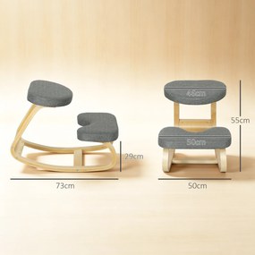 HOMCOM Klaněcí Židle, Ergonomická Houpací Dřevěná Klaněcí Židle pro Domácí Kancelář, Zlepšuje Držení Těla, Bolesti Zad, Šedá