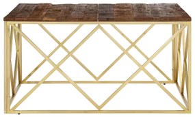 Konferenční stolek zlatý nerezová ocel a pražcové dřevo - Default Title