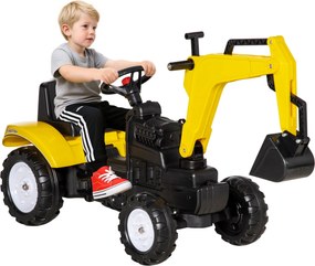 HOMCOM Pedálový Traktor pro Děti 3+ Let Bagr s Přední Lopatou a Klaksonem Max. Nosnost 35 kg, Venkovní D dětský Traktor 107x42x71 cm Žlutý | Aosom