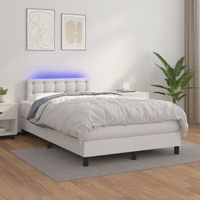 Box spring postel s matrací a LED bílá 120x200 cm umělá kůže
