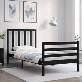 vidaXL Rám postele s čelem 100 x 200 cm masivní dřevo [3193782] Barva: Černá