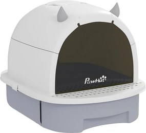 PawHut Kočkolit s víkem Kočkolit s lopatkou Spodní zásuvka Vstupní pedál pro kočky do 5 kg 40,5x52x39 cm Šedý