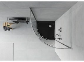 Mexen Rio půlkruhový sprchový kout 90 x 90 cm, Průhledné, Chromovaná + sprchová vanička Flat, Černá - 863-090-090-01-00-4170