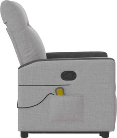 Zvedací masážní polohovací křeslo obláčkově šedé textil 3324058