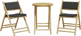3dílný skládací bistro set s tmavě šedými poduškami bambus 3208940