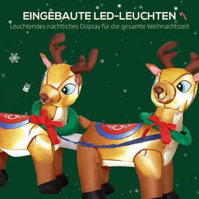 Outsunny Nafukovací vánoční dekorace, Santa Claus v saních tažených soby, polyester