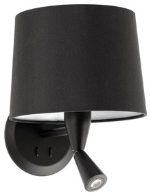 Nástěnné světlo Conga s LED lampou na čtení, černá