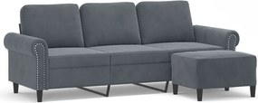 3místná pohovka s podnožkou tmavě šedá 180 cm samet 3201216