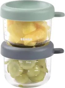 Beaba Kelímky na jídlo skleněné 2x 150 ml Green Grey