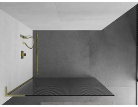Mexen Kioto L, sprchová zástěna Walk-In 100 x 200 cm, 8mm sklo s žebrovým vzorem, zlatý matný profil, 800-100-103-55-09