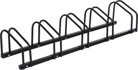 HOMCOM 5-Členný stojan na kola – skladovací stojan pro kola s pneumatikami do 65 mm, rozměry 145L x 33W x 27H cm, černá ocel