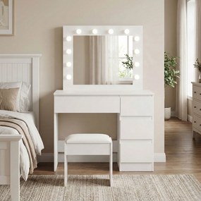 Toaletní stolek s LED osvětlením a taburetem Rety 94 cm bílý II