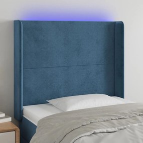 Čelo postele s LED tmavě modré 83 x 16 x 118/128 cm samet 3123802