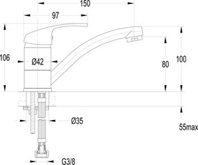 Aqualine 35 umyvadlová baterie stojánková bez výpusti otočné ramínko chrom 52196