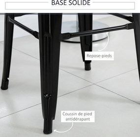 HOMCOM Sada 4 Stackable Barových Židlí Průmyslové Barové Křeslo s Opěrkou a Podnožkou, Výška Sedáku 76 cm, Černý Kov