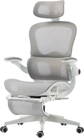 HOMCOM ergonomická kancelářská židle s bederní opěrkou, podnožkou a opěrkou hlavy, šedá