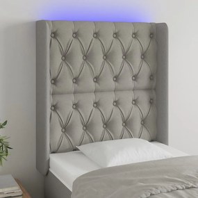 Čelo postele s LED světle šedé 83 x 16 x 118/128 cm textil