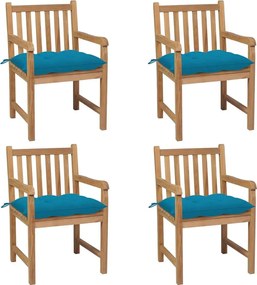 vidaXL Zahradní židle 4 ks podušky masivní teak [3073019] Barva: Světle modrá