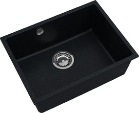 Sink Quality Crypton 60, kuchyňský granitový dřez 535x400x205 mm + chromový sifon, černá skvrnitá, SKQ-CRY.B.1KBO.60.X
