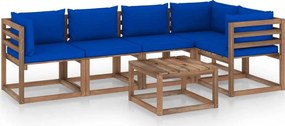 vidaXL 6dílná zahradní sedací souprava z palet s poduškami borovice [3067455] Barva: Modrá