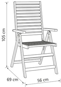 Zahradní dřevěné skládací polohovatelné křeslo s područkami CountrySide Sevilla HG-10749 akacie