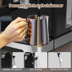 Costway Espresso kávovar 20 Bar 1200 W Espressovač s parním napěňovačem mléka 18