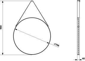 Sapho Sapho, ORBITER zrcadlo kulaté s koženým popruhem, ø 70cm, černá matná, ORT070