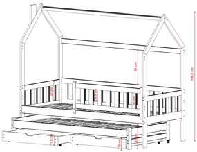 Dětská domečková postel s přistýlkou a šuplíky MATYLDA - 200x90 cm - přírodní borovice
