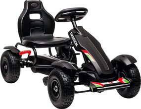 HOMCOM Go-Kart Pedálové Auto s Ruční Brzdou, Nastavitelným Sedadlem a Předními a Zadními Rychlostmi, Hračková Pedálová auta pro Děti 5-12 let Černá |