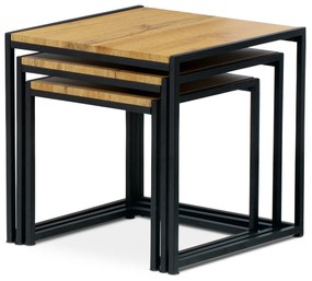 Set 3 ks odkládacích stolků AF-3003 OAK MDF dekor divoký dub, kov černý lak mat