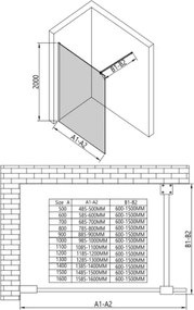 Erga Paris, sprchová zástěna Walk-In 160x200 cm, 8mm šedé sklo, zlatý lesklý profil, ERG-V02-PARIS-160x200-GR-GD
