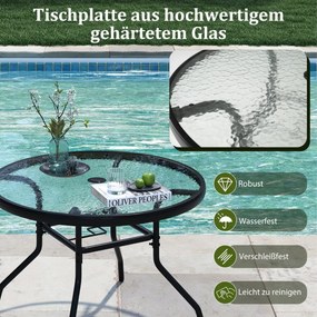 Costway Ø 70 cm Zahradní stůl s otvorem na deštník a skleněnou deskou Venkovní