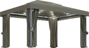 Altán se závěsy a světelnými LED řetězy 4 x 3 m taupe 3070357