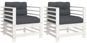 Zahradní židle s poduškami 2 ks bílé masivní borové dřevo - Default Title