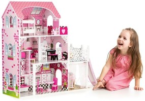 Dřevěný domeček pro panenky XXL s výtahem a skluzavkou ECOTOYS