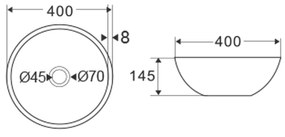 Mereo kulaté umyvadlo na desku 400 x 400 x 145 mm bez přepadu keramické bílá UC404015C