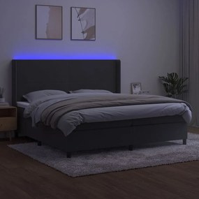 Box spring postel s matrací a LED tmavě šedá 200x200 cm samet 3139464