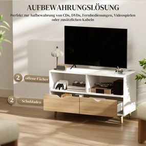 HOMCOM TV skříňka s 2 policemi a zásuvkou, 99 cm dlouhý TV stolek pro televizi, TV jednotka do obývacího pokoje, Bílá, 99 x 39 x 58,3 cm