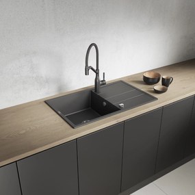 Laveo Wolin, 1-komorový granitový dřez 780x480x185 mm, černá skvrnitá, LAV-SPW_711T