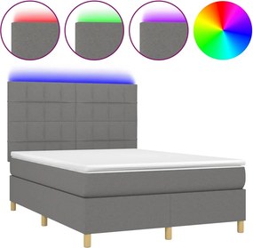 Box spring postel s matrací a LED tmavě šedá 140x200 cm textil 3135438