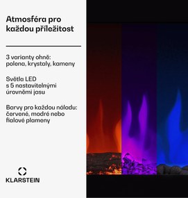 Klarstein Inteligentní elektrický krb Galeras, 2 nastavení teploty, 16 - 30°| Iluze plamene LED, Možnost připojení k IOT