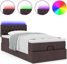 Osmanská postel s matrací &amp; LED tmavě hnědá 90x200 cm látka 3312363