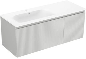 Mexen Rivel koupelnová skříňka 120 cm s umyvadlem Vela levá, 1S, 1D, drážkovaná, šedá mat/bílá mat