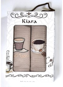 Utěrky KIARA 141 vaflové vyšívané, dárkové balení, latté, béžová 2 kusy 50x70cm