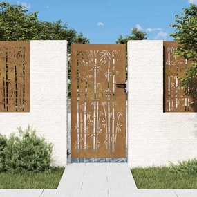 Zahradní branka 85 x 200 cm corten ocel bambusový design 153237