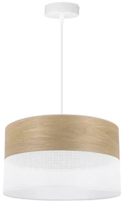 Závěsné svítidlo Wood, 1x dýha zlatý dub/bílé plastové stínítko, (fi 35cm)