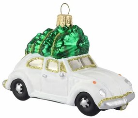 Vánoční ozdoba autíčko se stromkem bílé