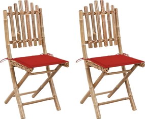 vidaXL Skládací zahradní židle s poduškami 2 ks bambus [3063997] Barva: Červená